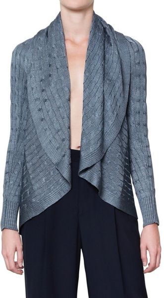 Ralph Lauren Black Label Silk Cable Knit Circle Cardigan In Gray Lyst