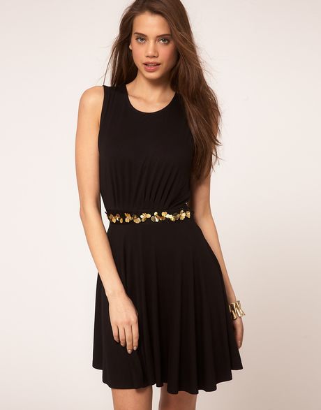Asos Collection Asos Skater Dress With Floral Embellishment In Black Lyst
