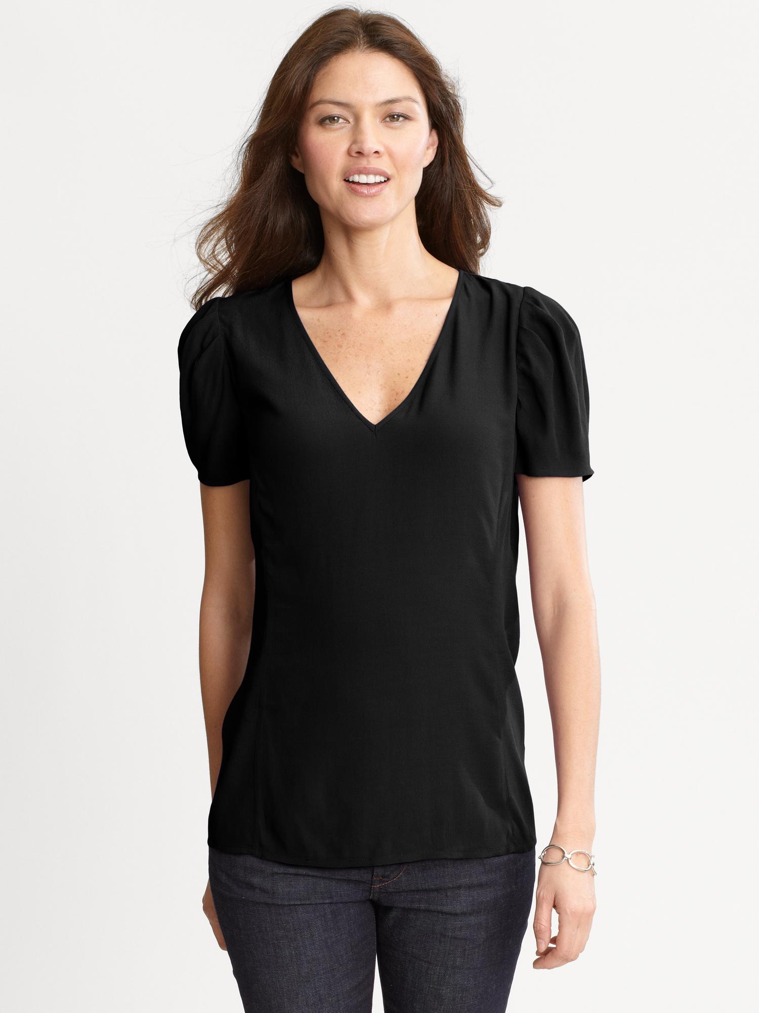 Banana Republic Puff Sleeve V Neck Blouse In Black Lyst