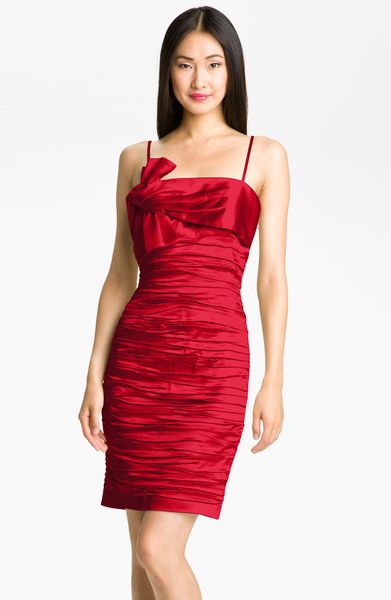 Calvin Klein Ruched Satin Sheath Dress In Red Lyst