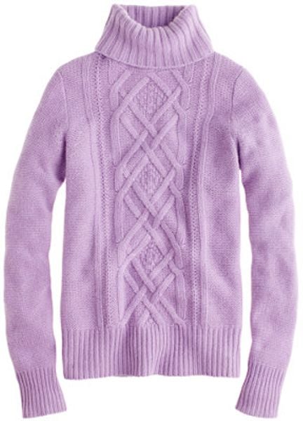 J Crew Cambridge Cable Turtleneck Sweater In Purple Iced Lilac Lyst