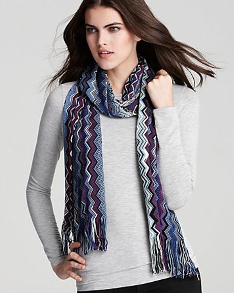 Missoni Wool Zig Zag Scarf in Blue (navy) | Lyst Missoni Wool Zig Zag Scarf in Blue (navy) | Lyst