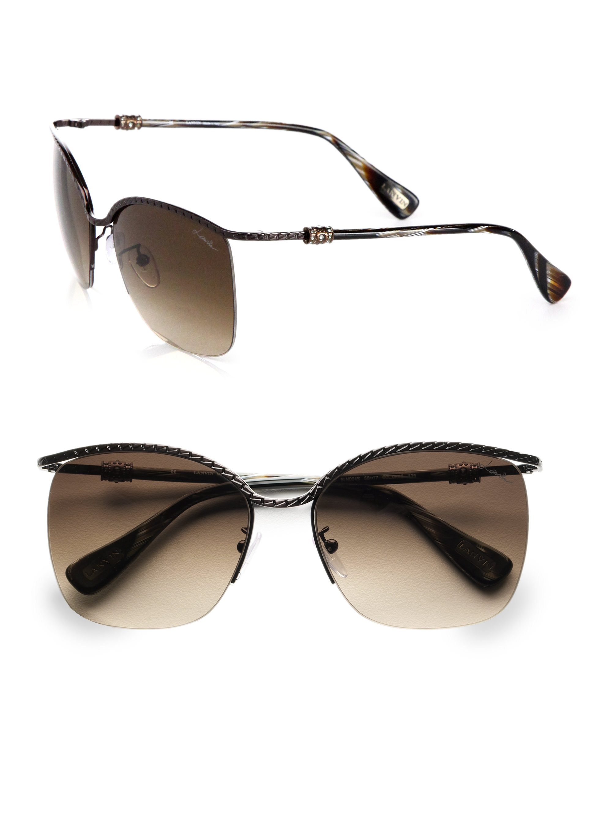 Lanvin Swarovski Crystal Accented Semirimless Round Sunglasses In Brown