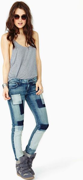 Nasty Gal Patchwork Skinny Jeans In Blue Patchwork Lyst
