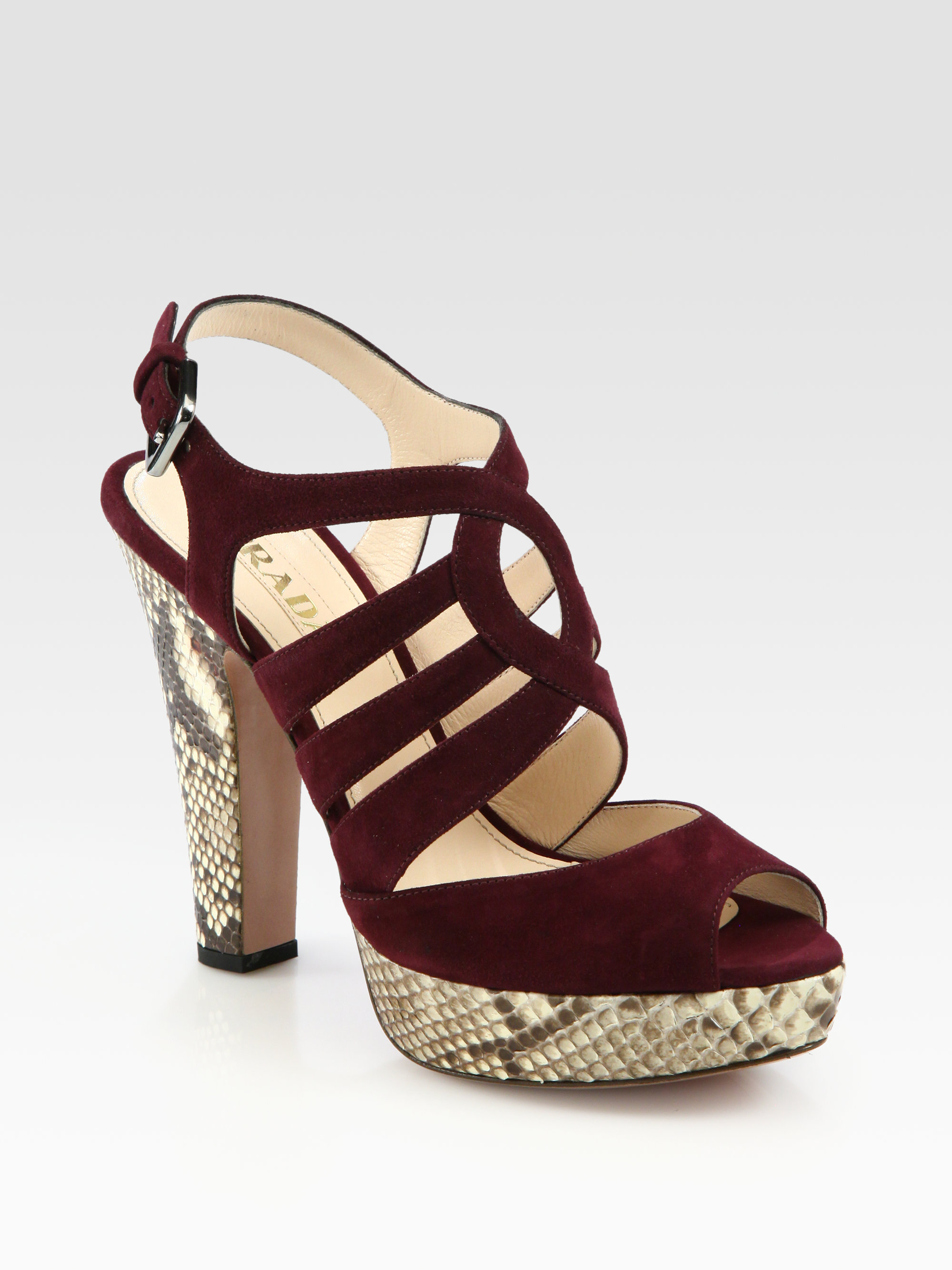 Prada Suede and Python Platform Sandals in Red (burgundy-roccia) | Lyst Prada Suede and Python Platform Sandals in Red (burgundy-roccia) | Lyst