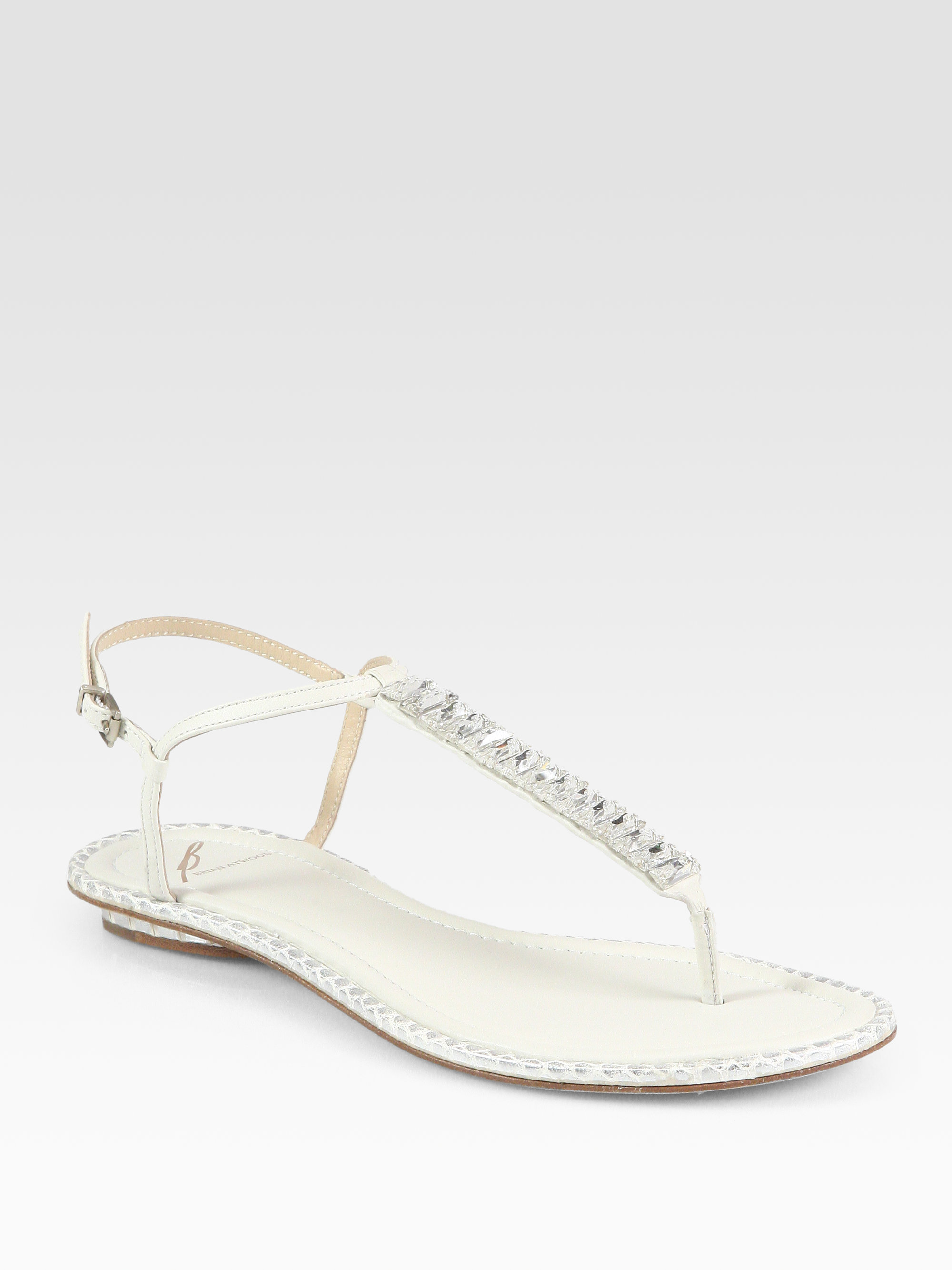 B Brian Atwood Jeweled Leather Thong Sandals In White Lyst