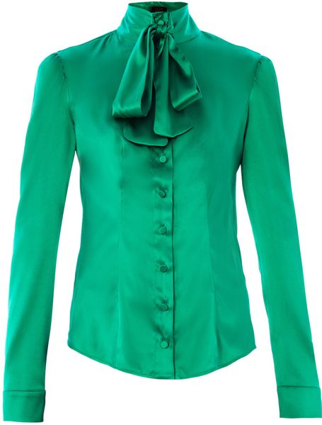 Lwren Scott Pussybow Silk Blouse In Green Emerald Lyst
