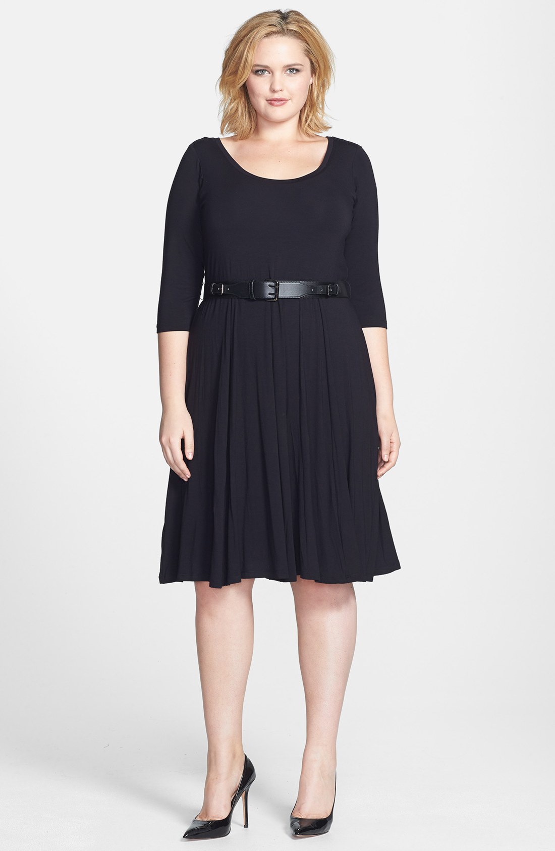 Calvin Klein Belted Jersey Fit Flare Dress In Black Lyst