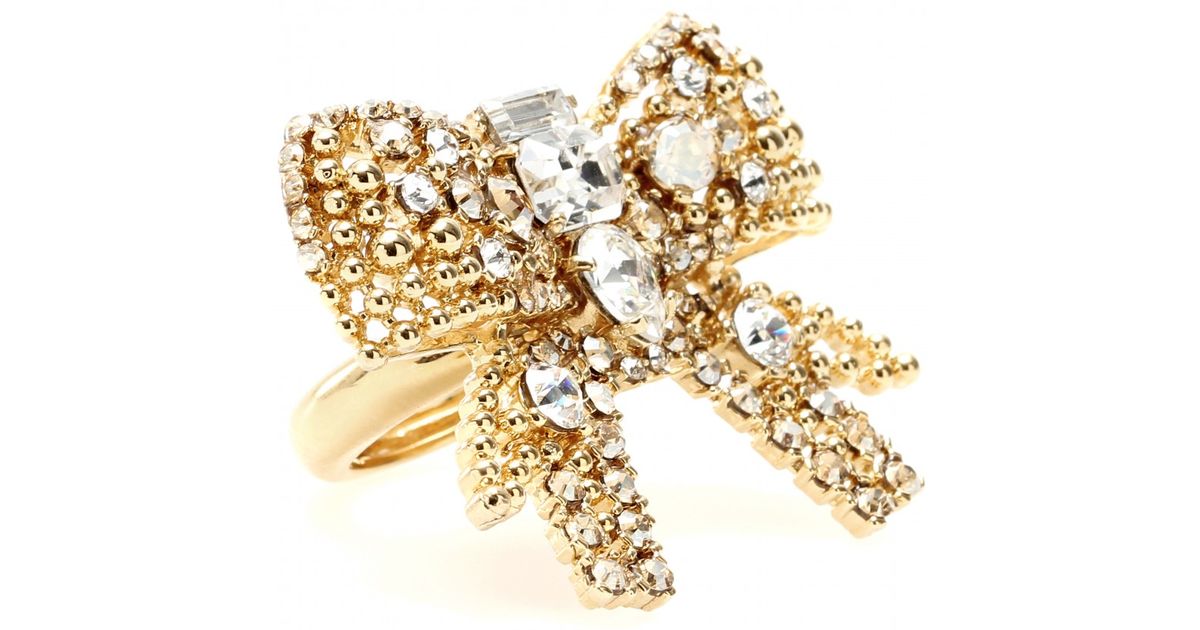 Lyst - Miu Miu Crystal Bead Embellished Bow Ring in Metallic