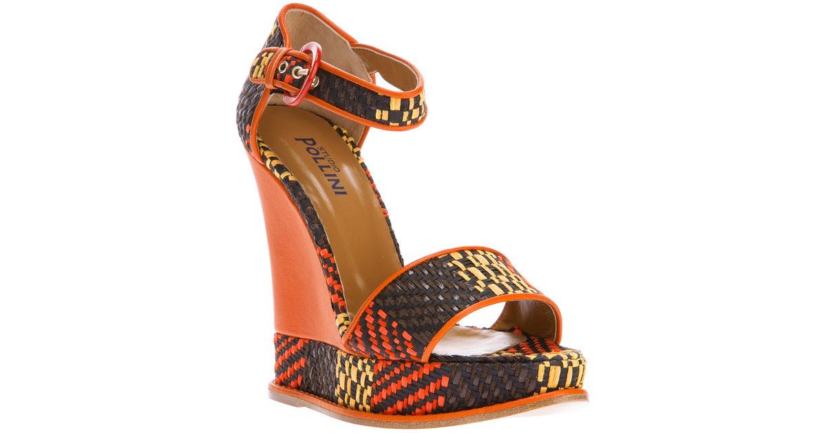 Studio pollini Ankle Strap Wedge Sandal in Orange | Lyst