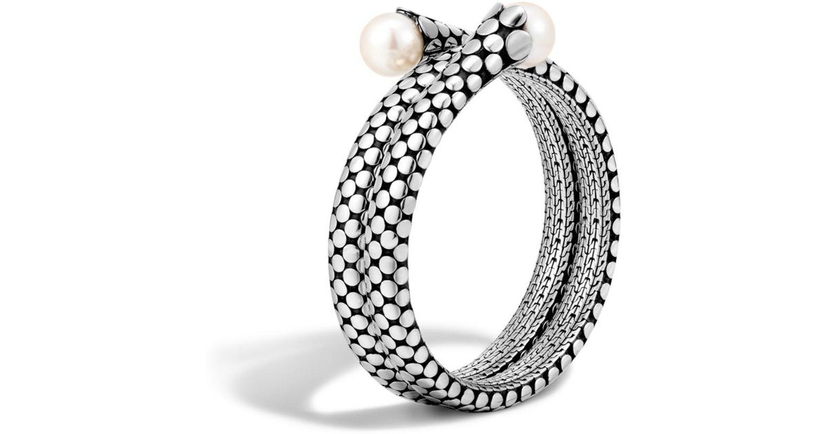Lyst John Hardy Dot Sterling Silver Double Coil Bracelet With Cultured Freshwater Pearls In