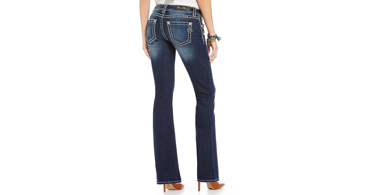 Lyst Miss Me Thick Stitch Stretch Denim Bootcut Jeans In Blue