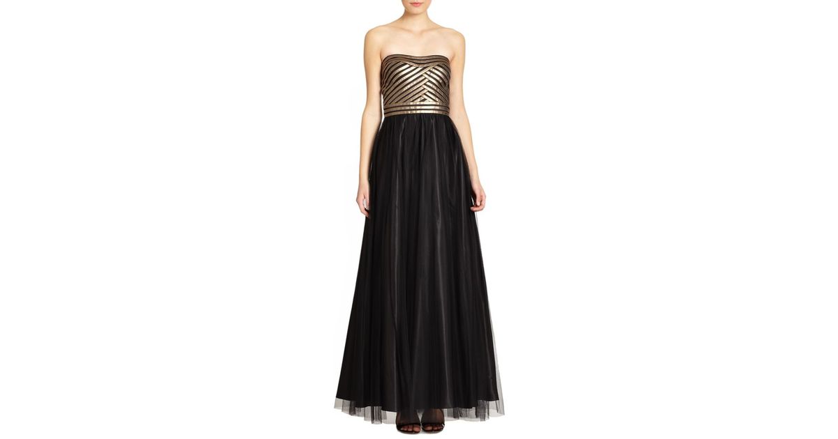 Aidan Mattox Tulle Faux Leather Strapless Gown in Metallic - Lyst Aidan Mattox Tulle Faux Leather Strapless Gown in Metallic - Lyst