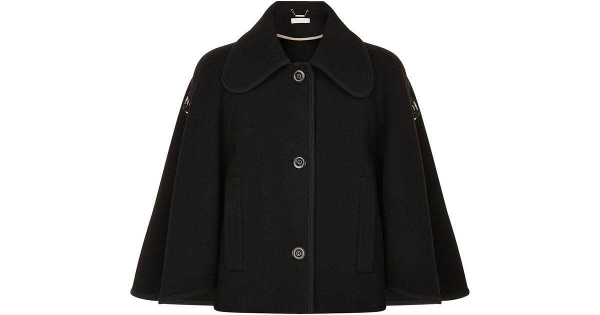 Chloé Short Cape Coat in Black | Lyst