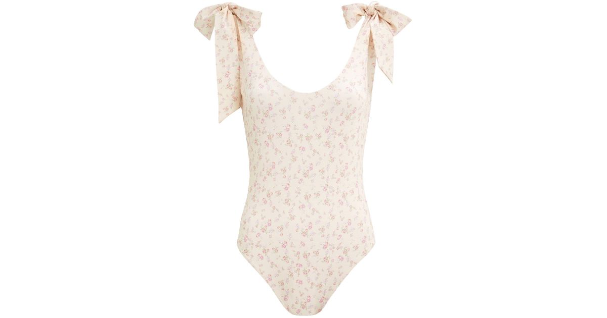 LoveShackFancy Posy Tie Shoulder Ivory One Piece Swimsuit Ivory/pink ...