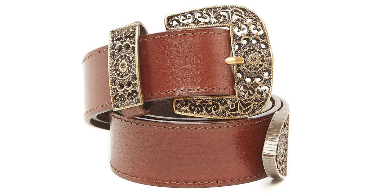 Alberta Ferretti Gold Buckle Belt in Brown - Lyst