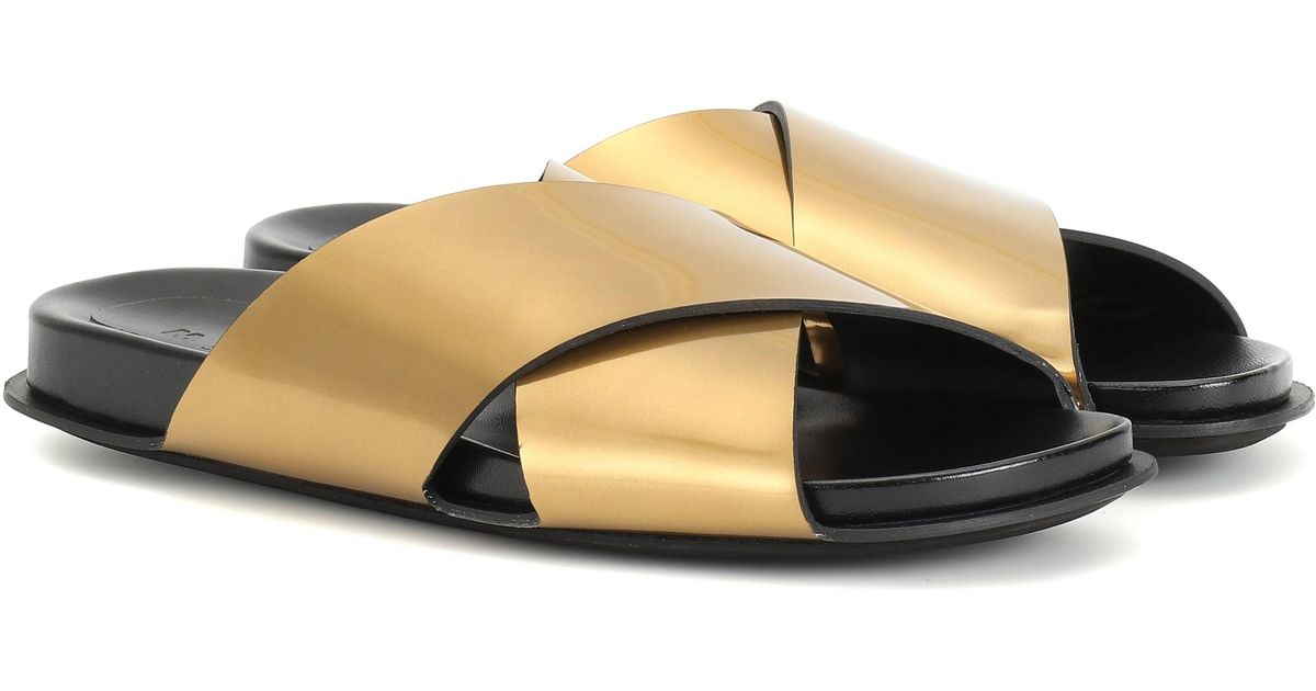 Marni Metallic Leather Slides - Save 12% - Lyst