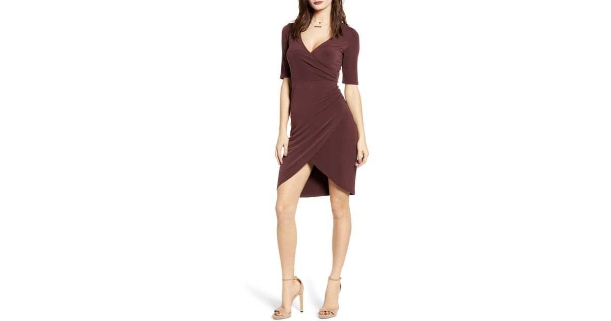 Leith Ruched Wrap Body-con Dress - Lyst