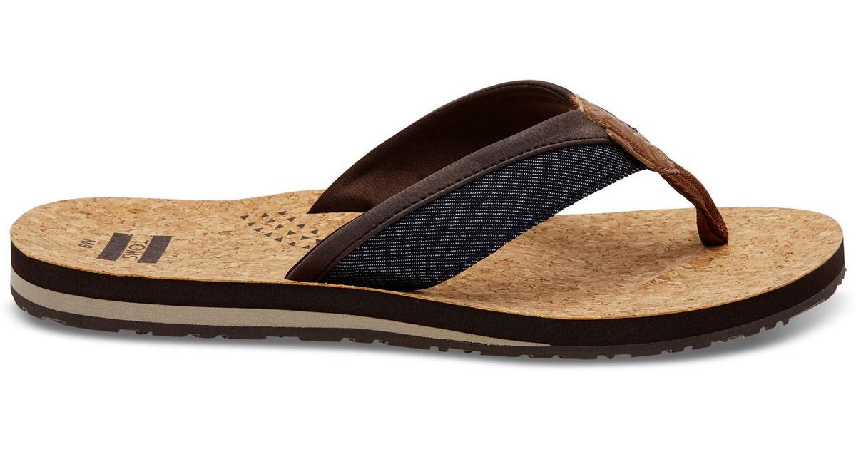 Lyst - TOMS Navy Denim Cork Men's Santiago Flip-flops in Blue for Men