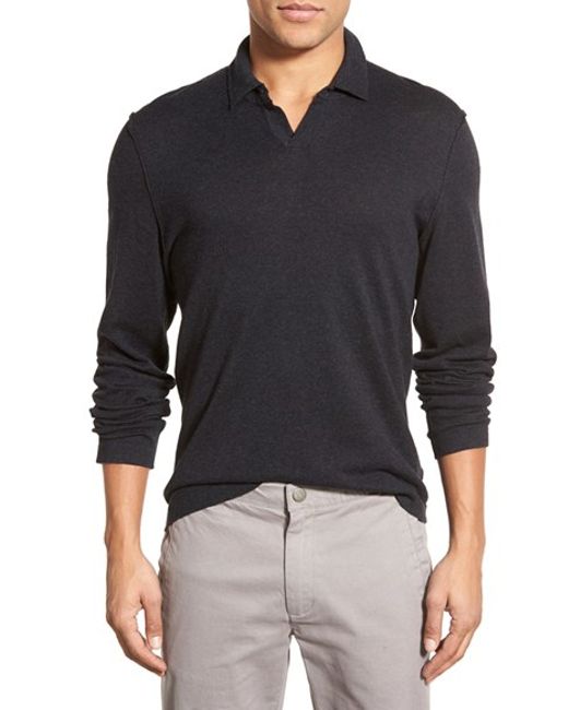 James perse Long Sleeve Cotton, Wool & Cashmere Polo Shirt in Black for ...