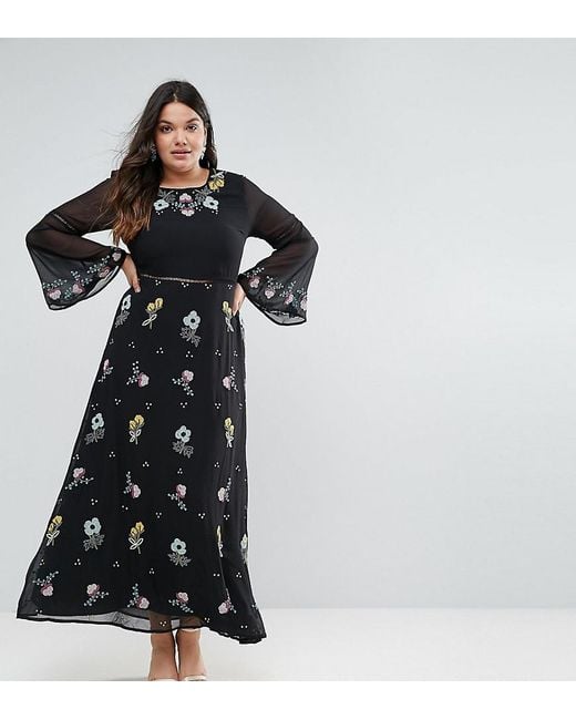 Lyst Frock And Frill Embroidered Floral Maxi Dress With Fluted Sleeve
