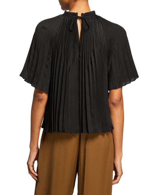 Lyst Vince Short Sleeve Plisse Blouse In Black