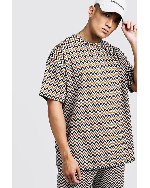 Boohoo Aztec Oversized Jacquard T Shirt In Brown For Men Lyst