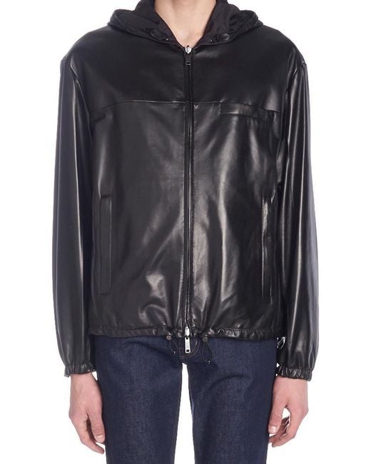 Prada Black Leather Outerwear Jacket for Men - Save 40% - Lyst