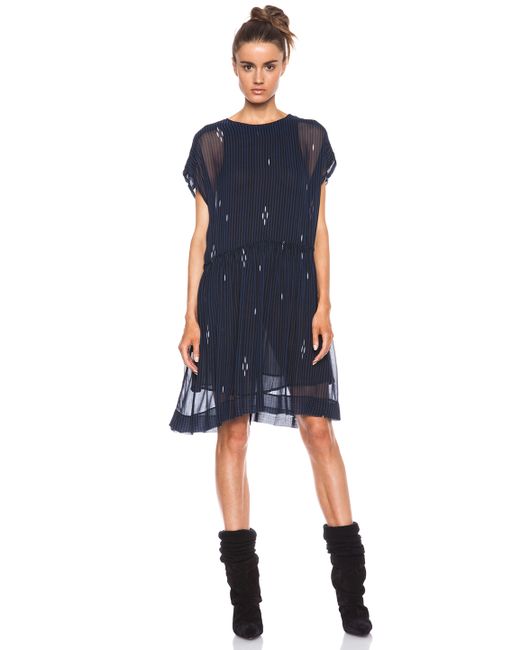 Étoile isabel marant Auxane Embroidered Georgette Mini Dress in Blue ...