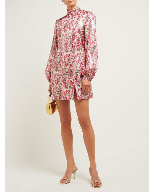 Raquel Diniz Elle Floral Print Silk Mini Dress in Pink - Lyst