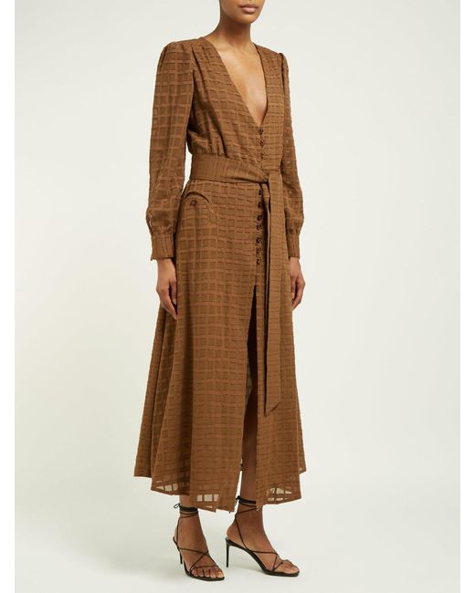Blazé Milano Sirocco Belted Cotton Blend Midi Dress in Brown - Lyst