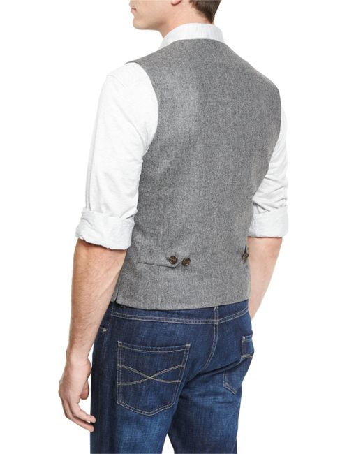 Brunello cucinelli Flannel Wool Waistcoat in Gray for Men | Lyst