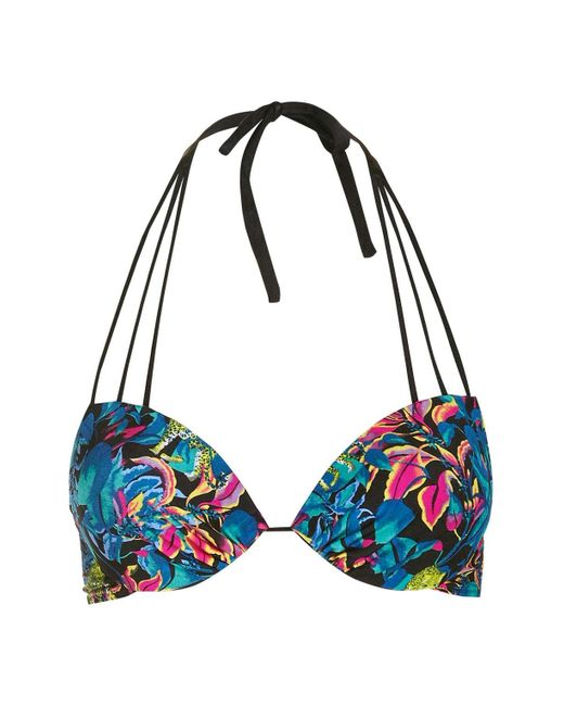 Topshop Tropical Leopard Bikini Top in Blue | Lyst