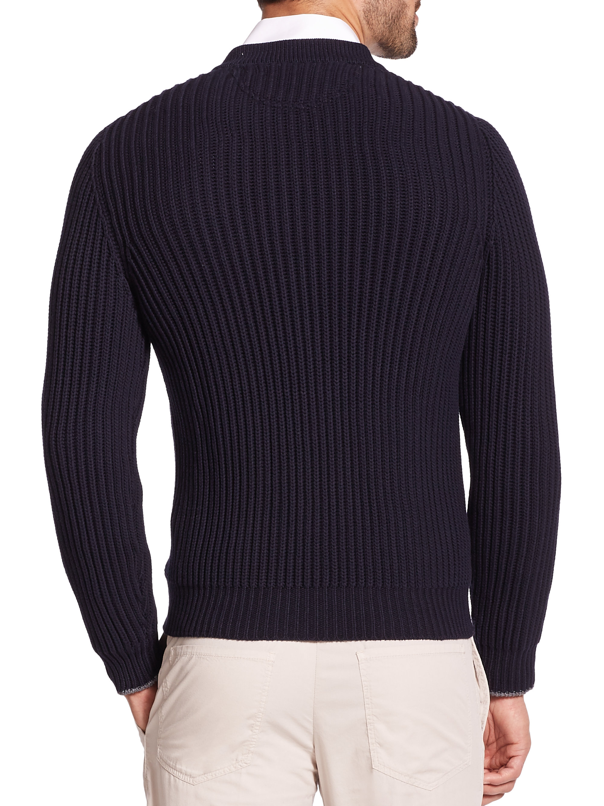 Brunello cucinelli Chunky Cotton-blend Zip Sweater in Blue for Men | Lyst