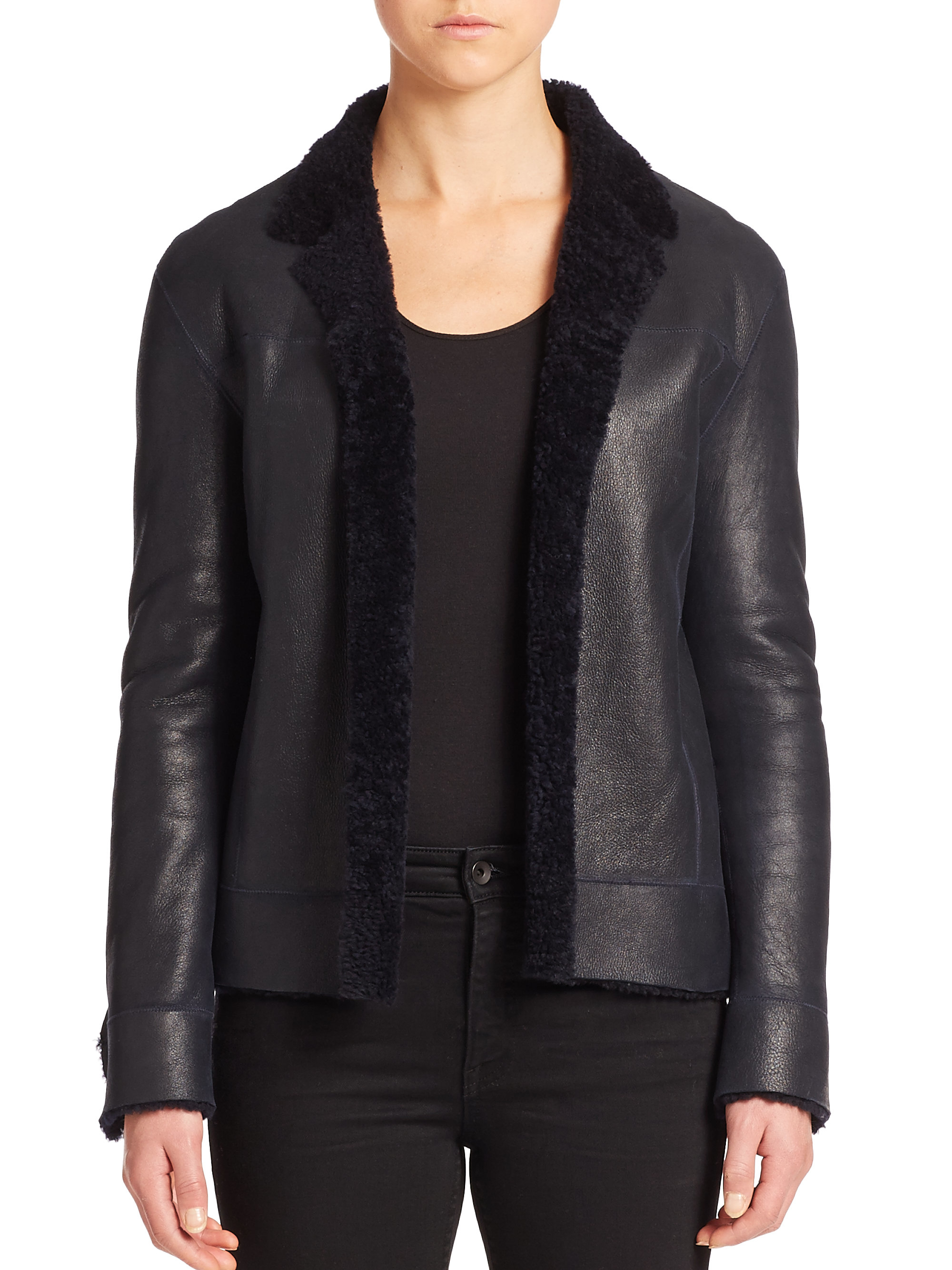 Lyst - Helmut Lang Leather & Shearling Jacket in Blue