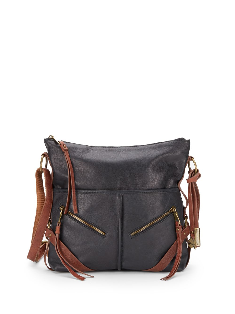 Lucky Brand Delta Leather Crossbody Hobo Bag in Gray - Lyst