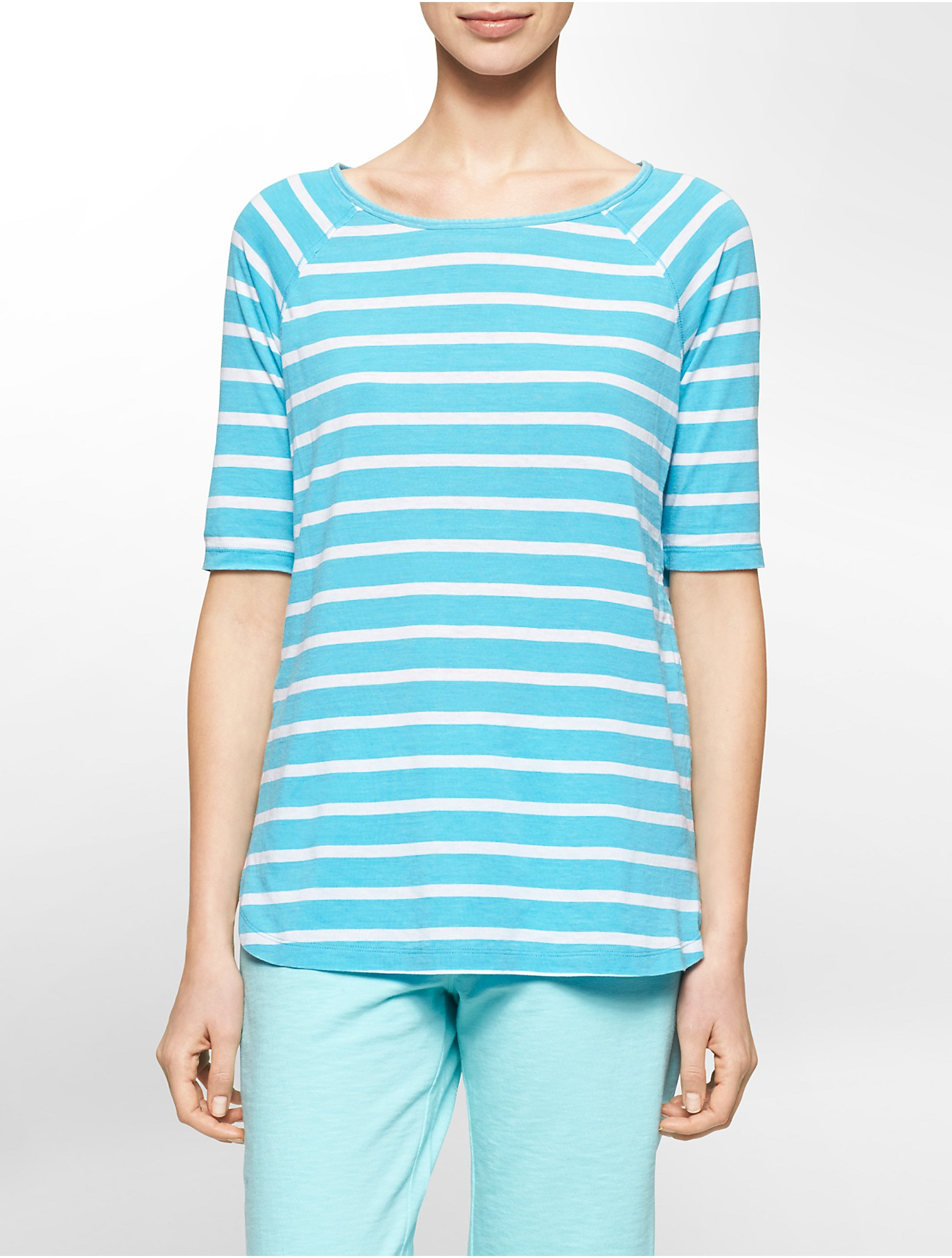 Calvin Klein White Label Performance Striped High Low Short Sleeve Top