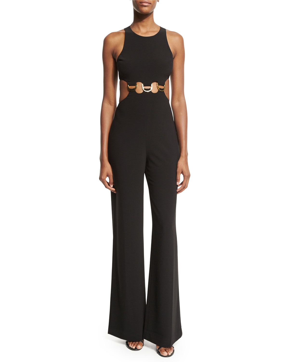 Lyst - Halston Sleeveless Cutout-waist Wide-leg Jumpsuit in Black