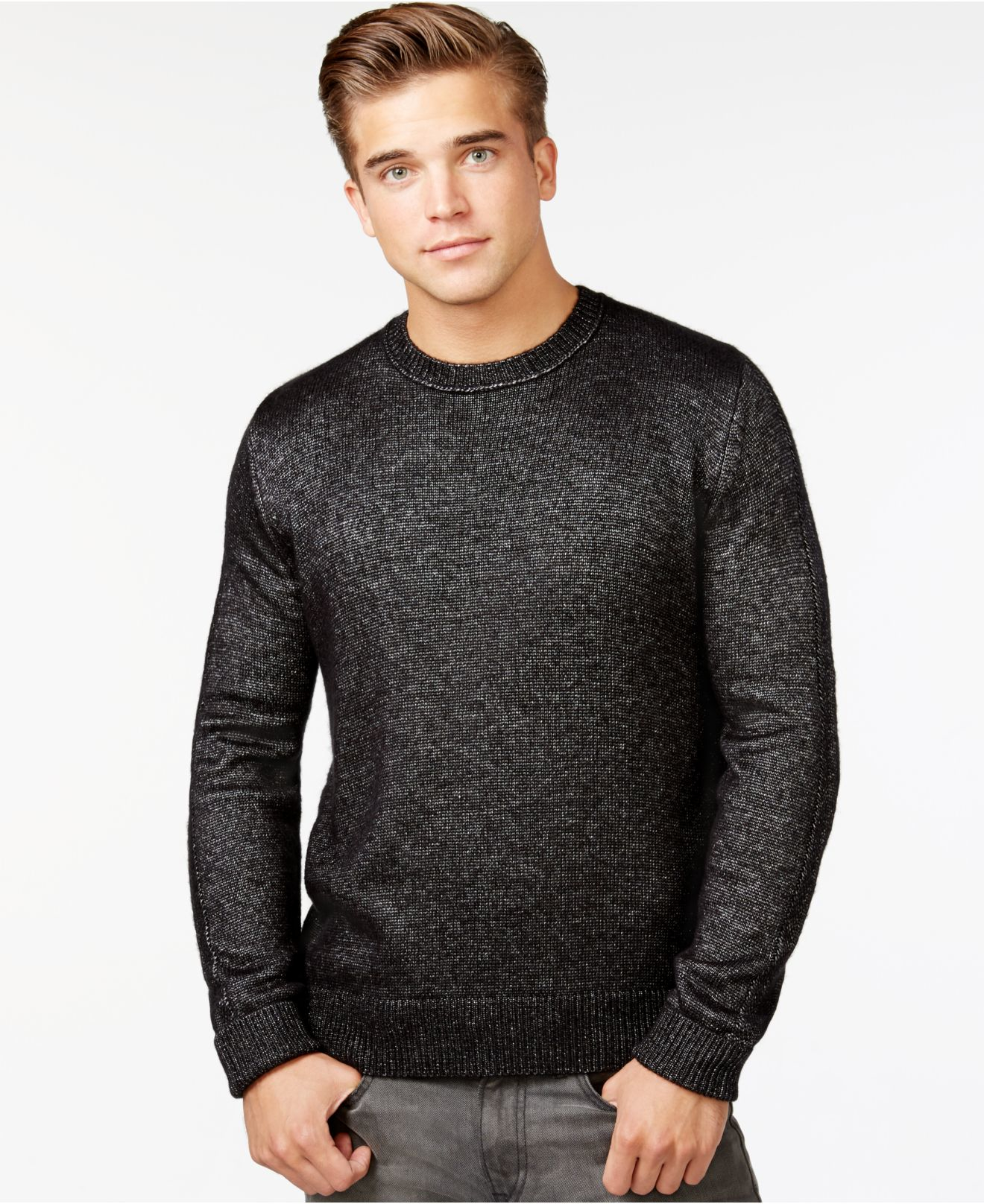 Guess Kincaid Crew-neck Sweater in Black for Men - Lyst