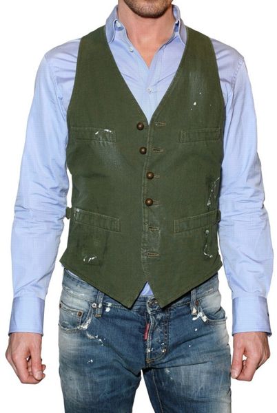 Dsquared² Painted Ripstop Cotton Vest in Green for Men | Lyst