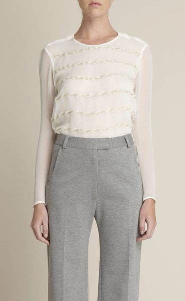 Adam Lippes Embroidered Chiffon Long-sleeved Blouse in Gold (milkgold ...