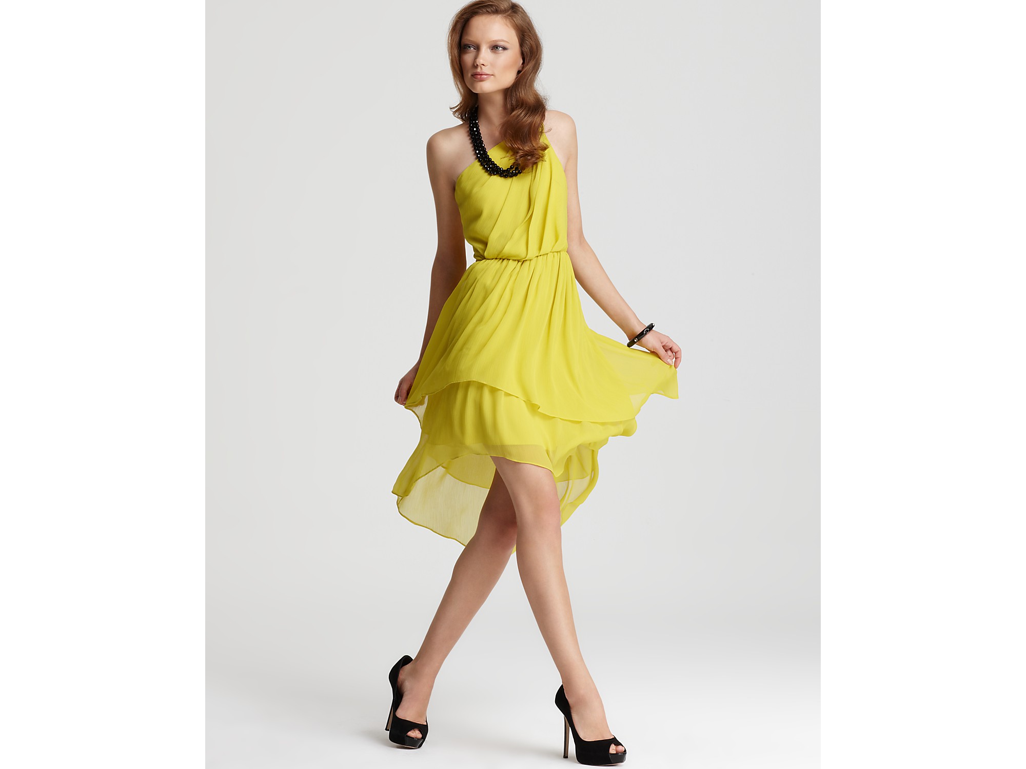 Max & Cleo Dress Asymmetrical One Shoulder in Yellow (citron) | Lyst