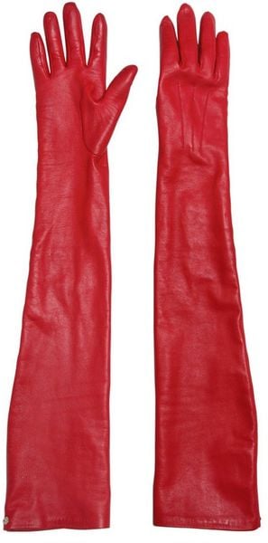 Lanvin Nappa Leather Long Gloves in Red | Lyst
