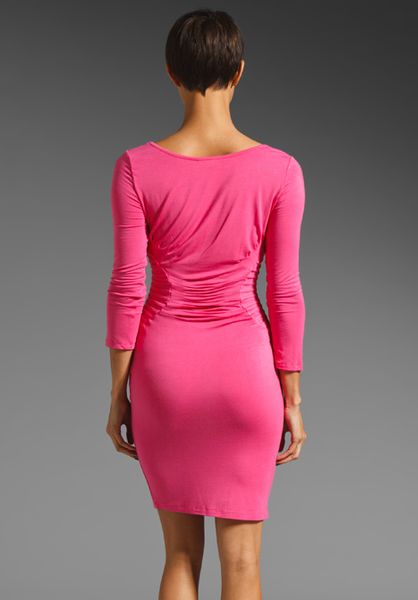 Catherine Malandrino Long Sleeve Mini Dress in Pink (shocking pink) | Lyst