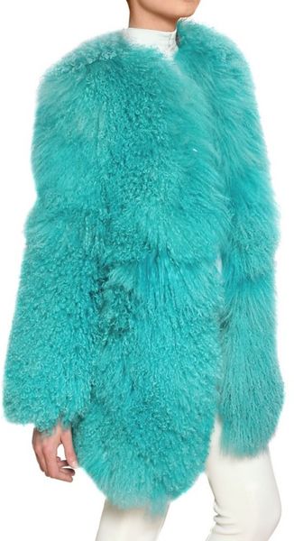 Blumarine Mongolian Fur Coat in Blue (turquoise) | Lyst