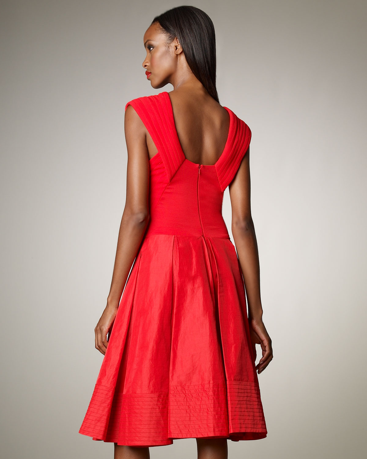 Donna karan Pleated Taffeta Dress in Red | Lyst