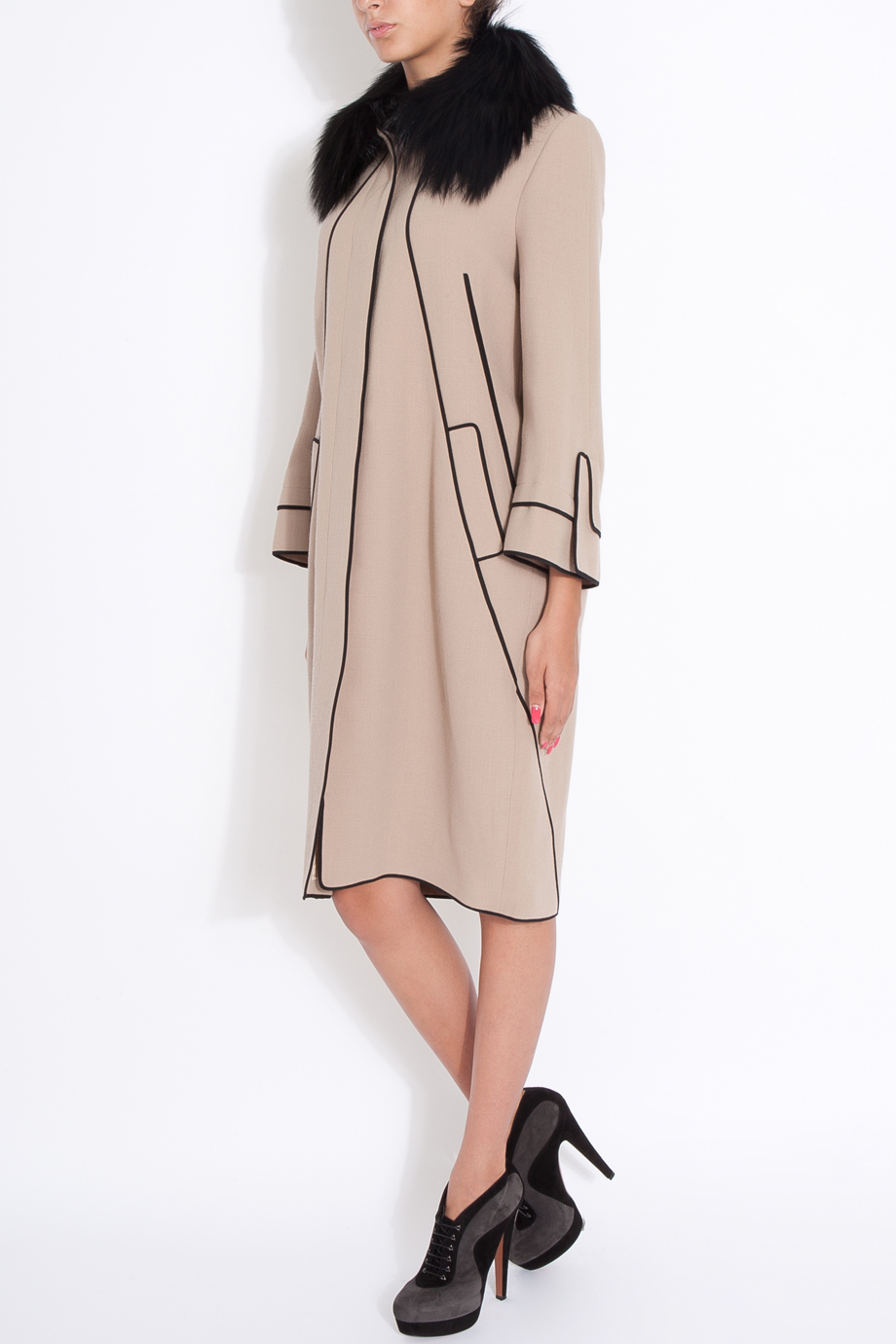 Lyst - Elie Saab Removable Fur Collar Coat in Natural