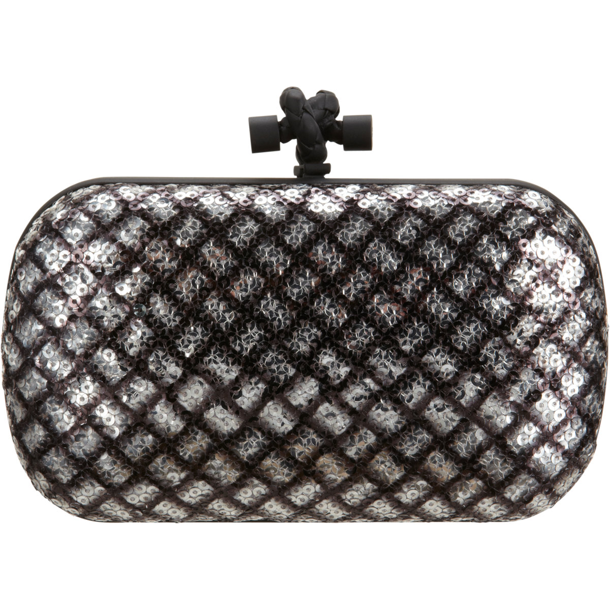 Bottega Veneta Knot Intrecciato Sequin Clutch in Silver | Lyst