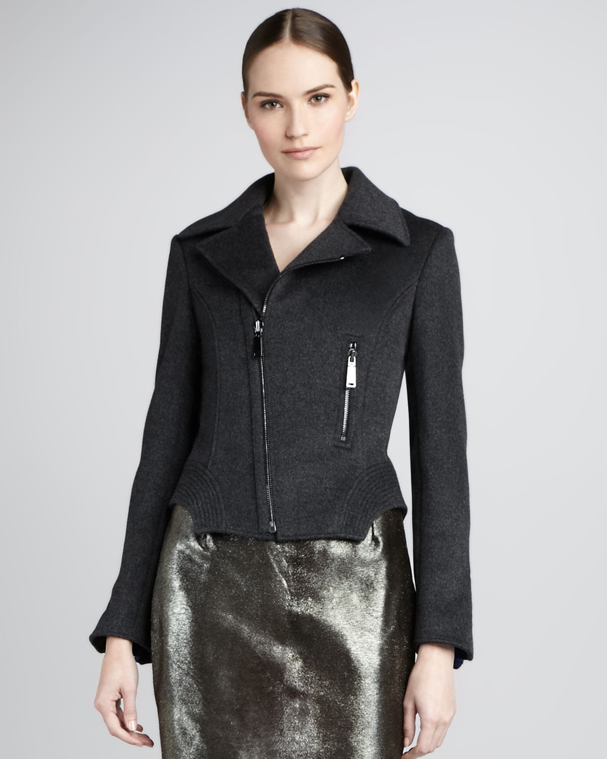 Elie Tahari Francis Knit Moto Jacket in Gray (graphite melange) | Lyst