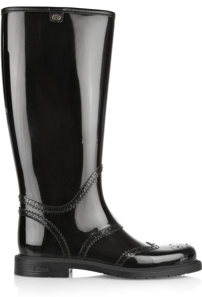 Gucci Brogue Style Wellington Boots in Black | Lyst